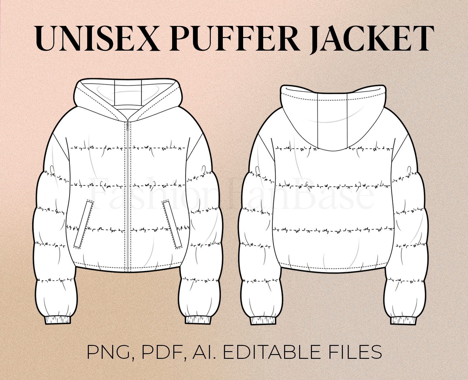 Unisex Puffer Jacket Drawing Streetwear Fashion Flat Clothing Template ...