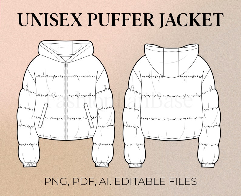 Unisex Puffer Jacket Drawing Streetwear Fashion Flat Clothing Template ...