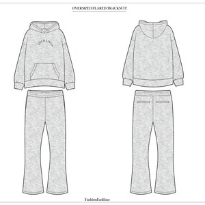 Flared Tracksuit Vector Oversized Hoodie Mock up Sweatshirt Drawing ...