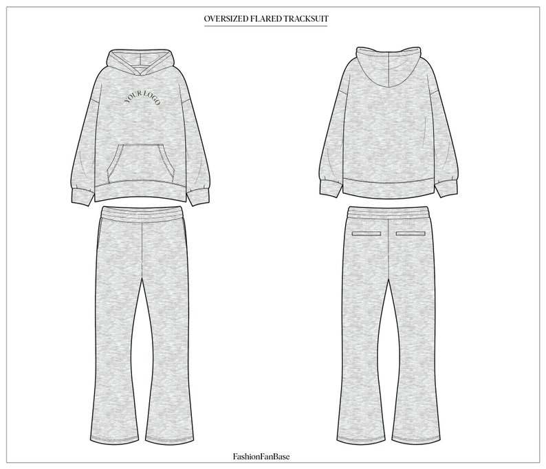 Flared Tracksuit Vector Oversized Hoodie Mock up Sweatshirt Drawing ...