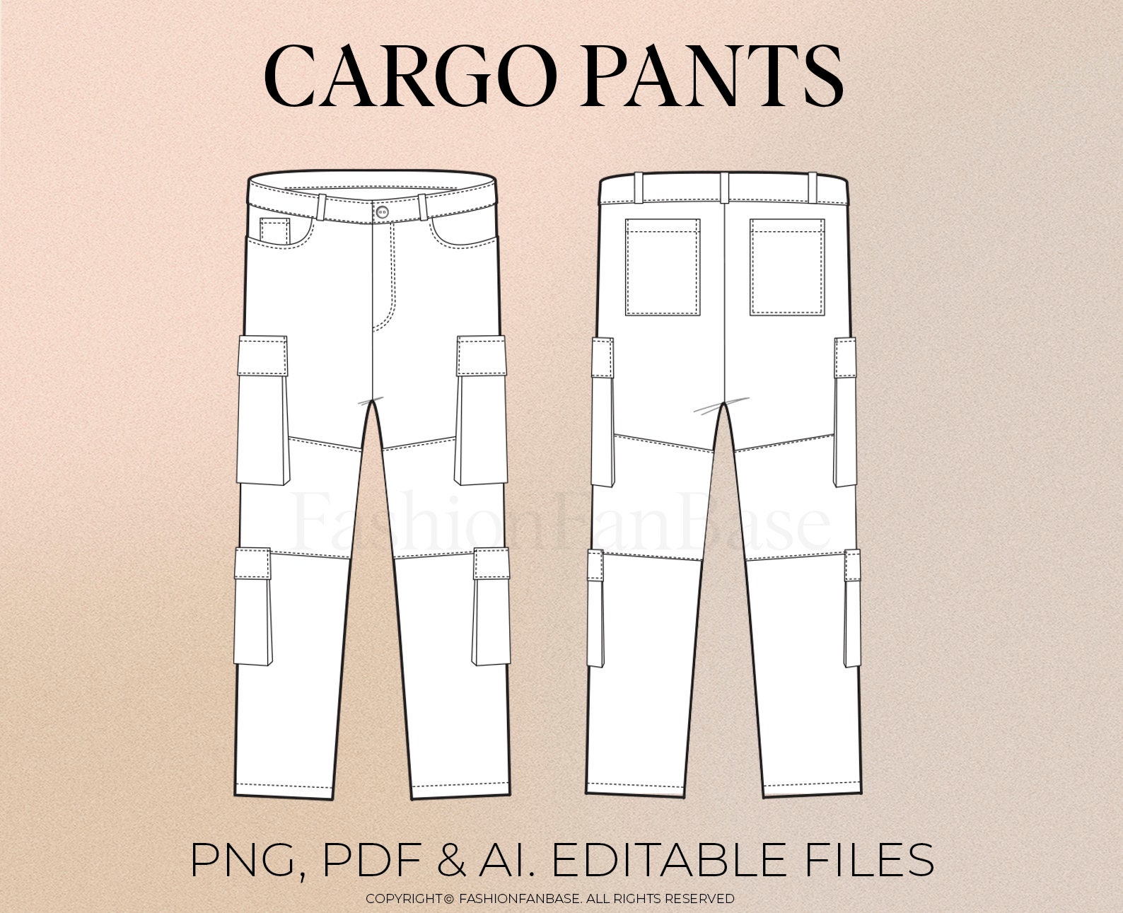 Cargo Pants Drawing Cargo Fashion Flat Tech Pack Template Streetwear ...