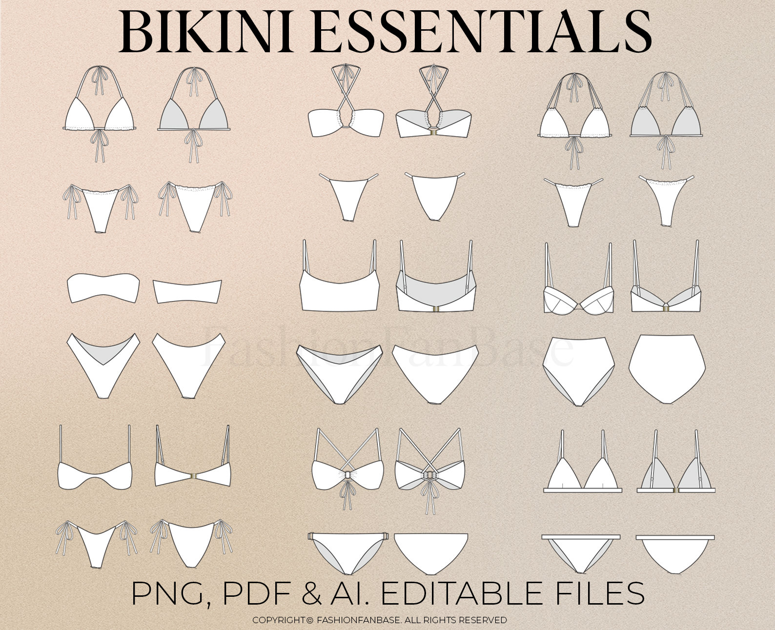 Bikini Fashion Flats Bikini Drawings Fashion Design Template - Etsy Australia