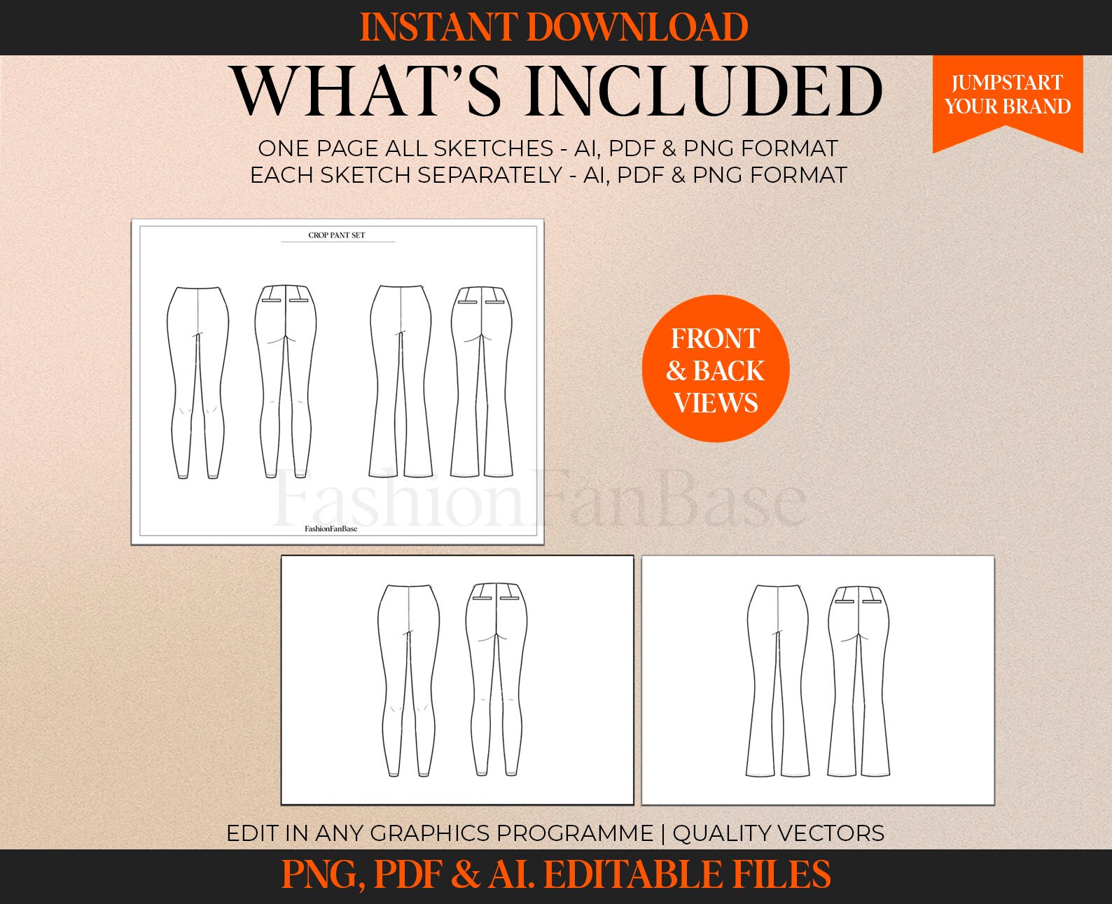 Crop Pants Vector Streetwear Tailored Pant Drawing Fashion Flat Tech ...