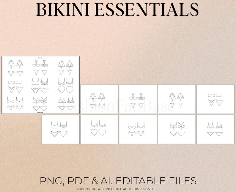Bikini Fashion Flats Bikini Drawings Fashion Design Template - Etsy