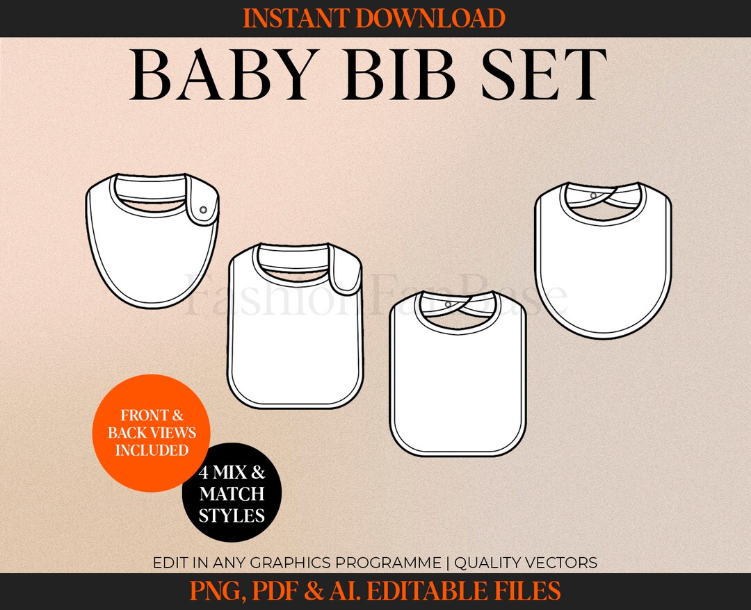 Baby Bib Vector Mockup Infant Bib Tech Drawing Tech Pack Template ...