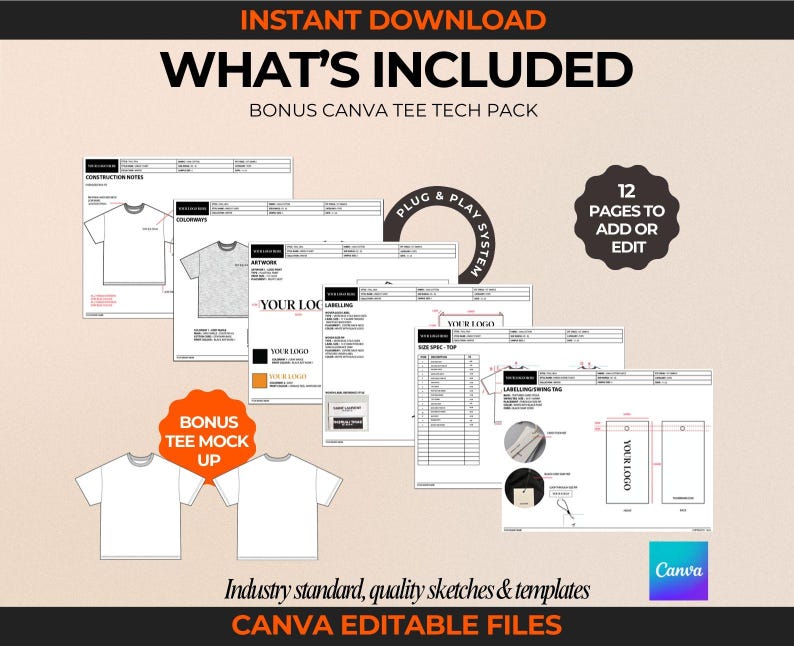 Fashion Tech Pack for Canva T-shirt Tech Pack Template Tee Shirt ...