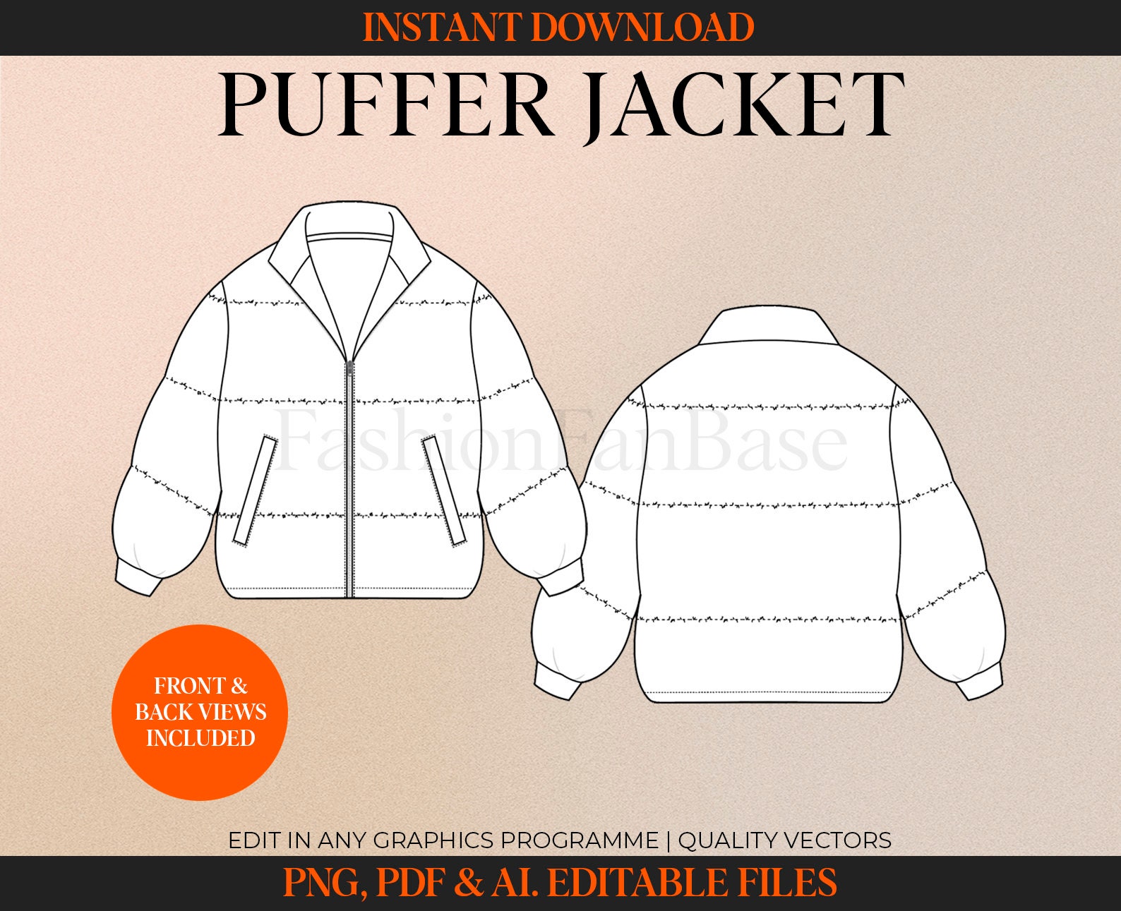 Puffer Jacket Drawing Streetwear Fashion Flat Clothing Template ...