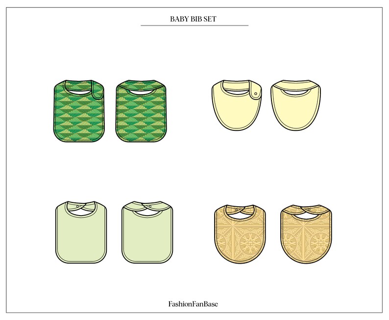 Baby Bib Vector Mockup Infant Bib Tech Drawing Tech Pack Template ...