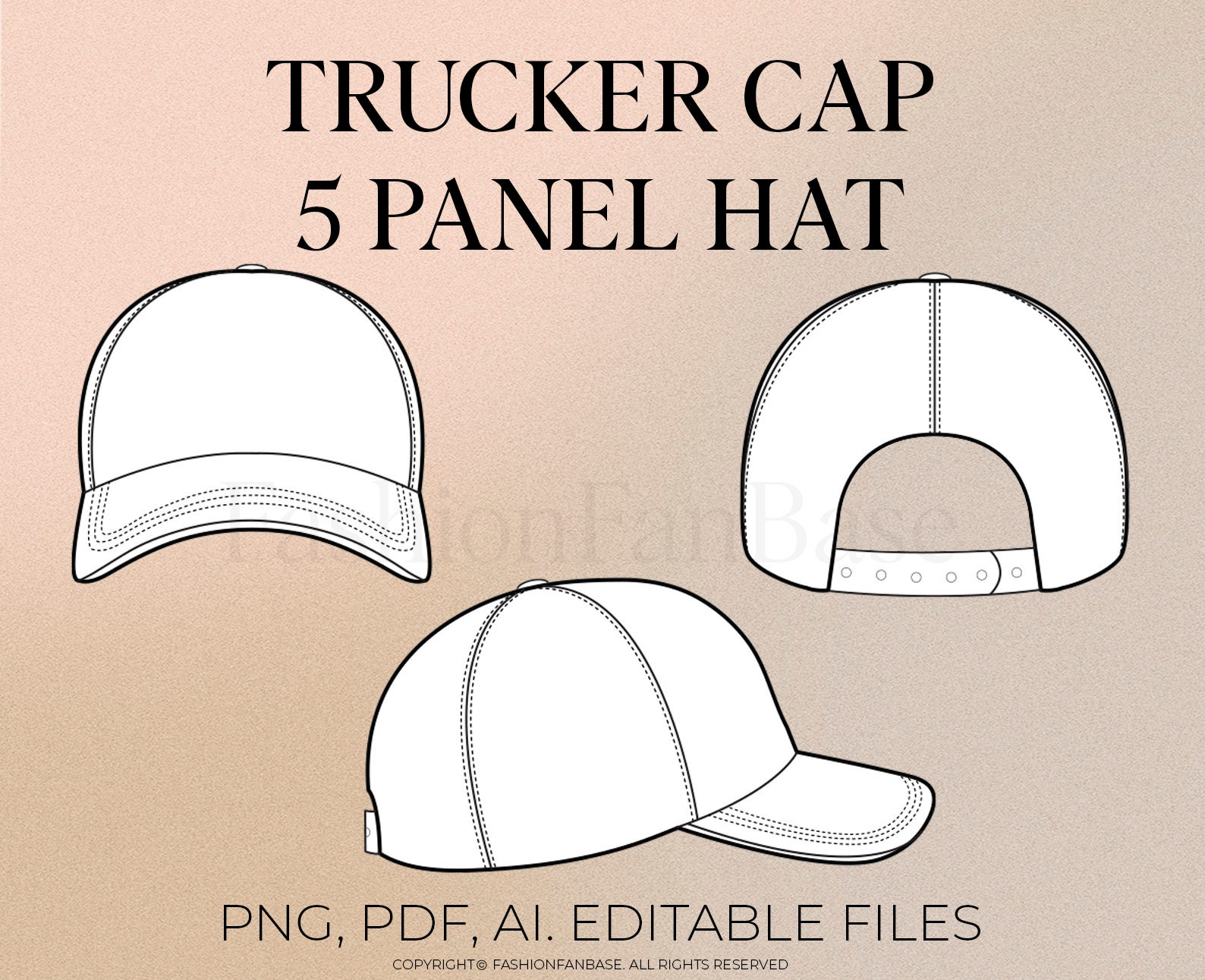 Trucker Hat Cap 5 Drawing Cap Fashion Flat Streetwear Drawing Tech Pack ...