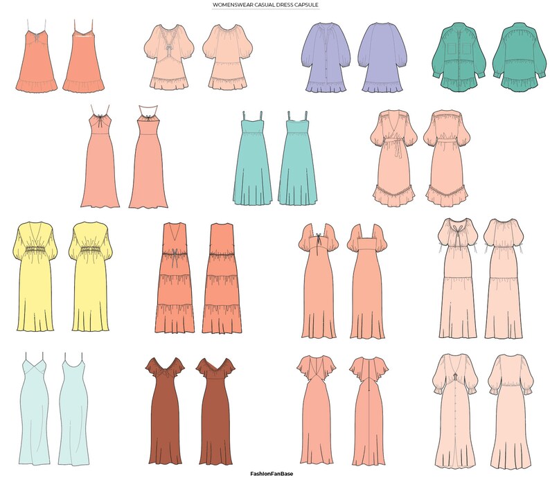 Womenswear Vector Dress Sketch Women's Casual Dress Tech Pack Template ...