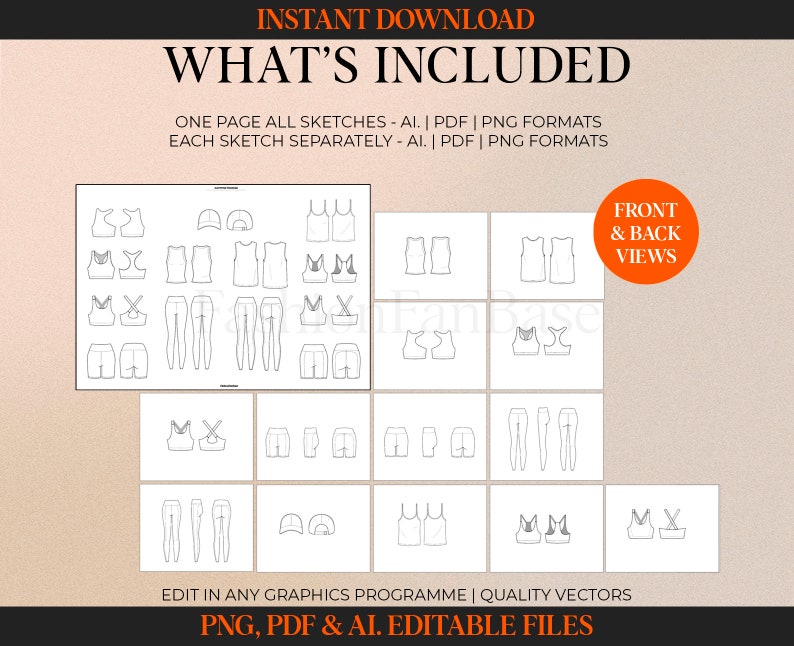 Activewear Fashion Flat Fashion Design Template Tech Pack Template Flat ...