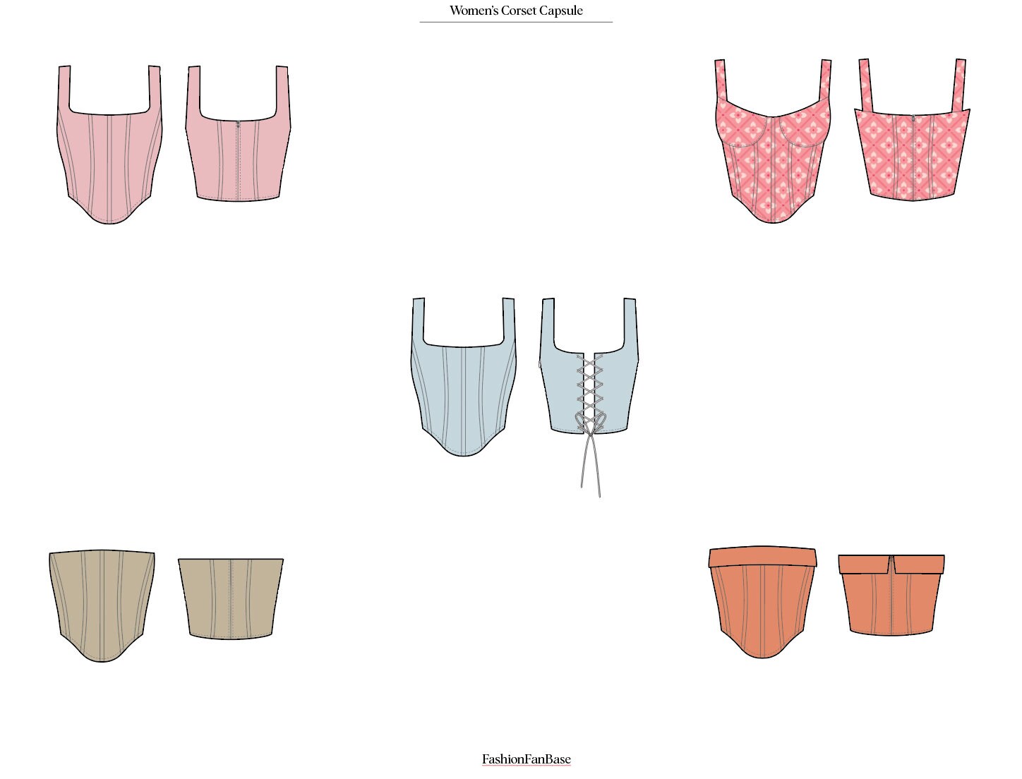 Corset Drawing Bustier Vector Shapewear Tech Pack Template Fashion Flat ...