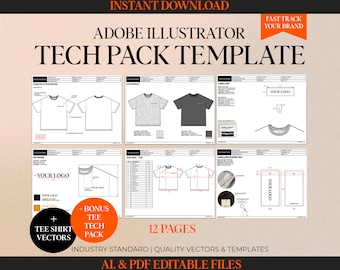 Fashion Tech Pack Template Kit Adobe Illustrator DIY Tech Pack Ai. PDF ...