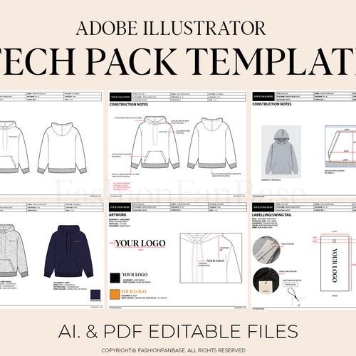 Fashion Tech Pack Template Kit Adobe Illustrator DIY Tech Pack - Etsy