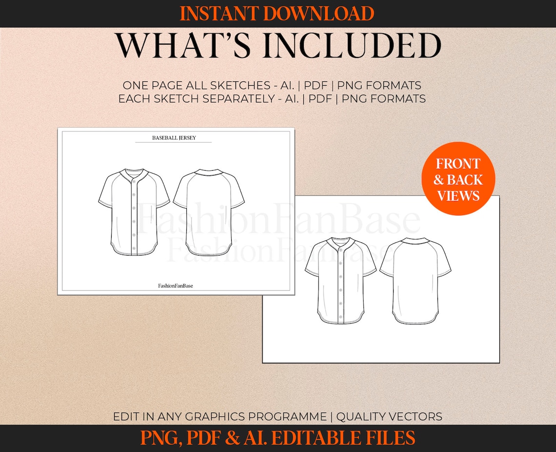 Baseball Jersey Tech Drawing Streetwear Drawing Tech Pack Template ...