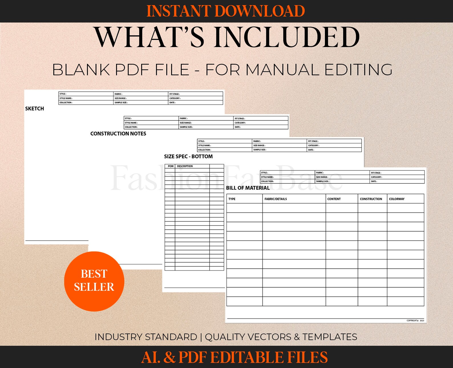 Fashion Tech Pack Template Kit Adobe Illustrator DIY Tech Pack Ai. PDF ...