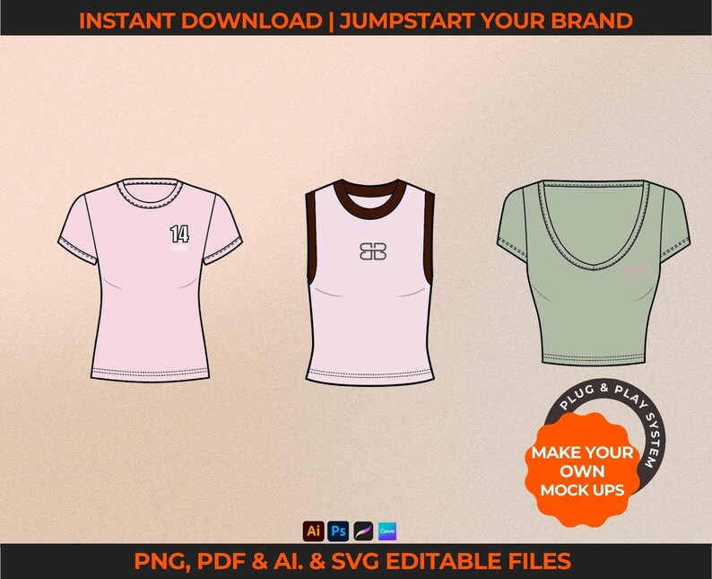 Y2K Baby Tee Mockup Streetwear Vector Fashion Flat T-shirt Tech Pack ...