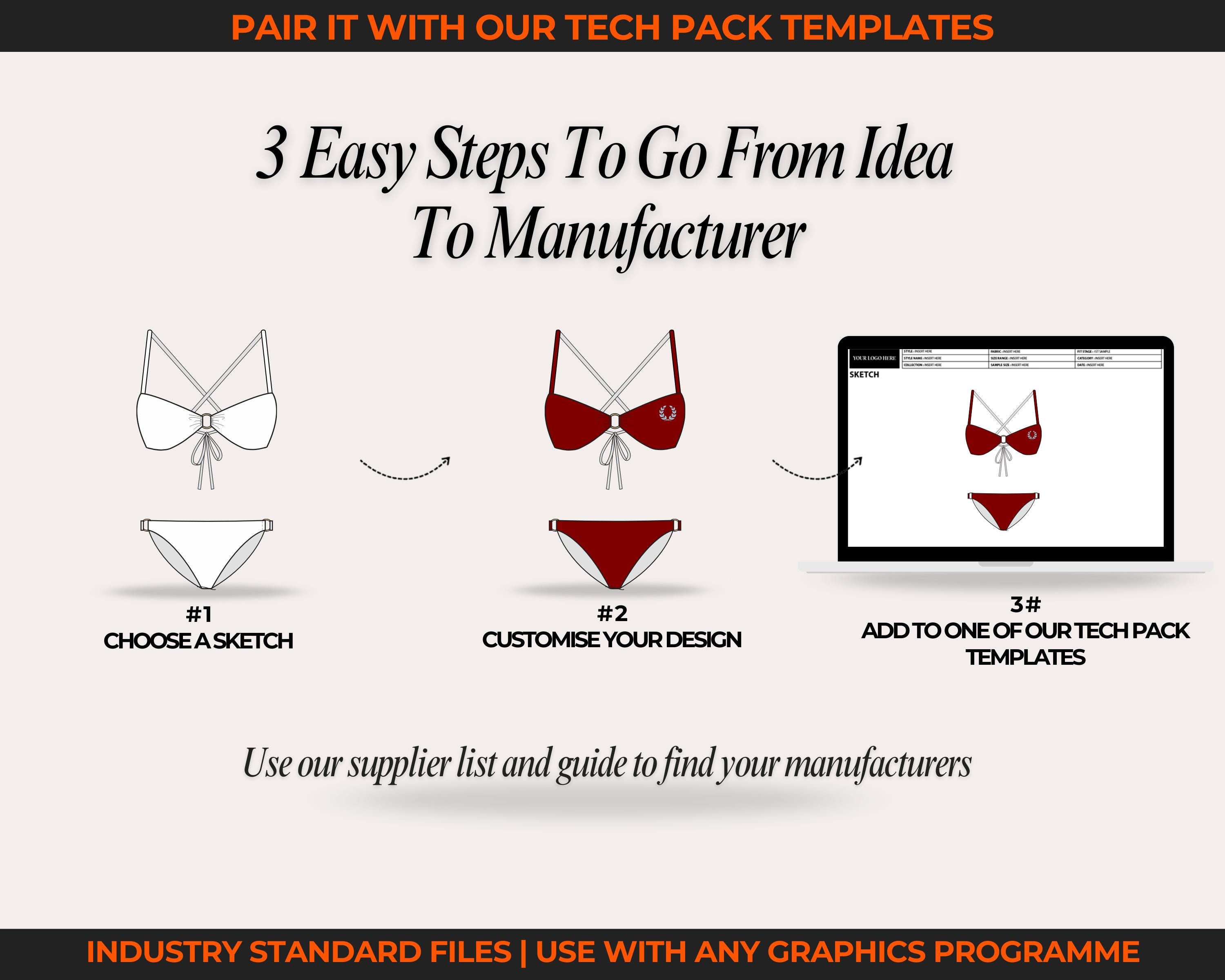 Bikini Fashion Flats Bikini Drawings Fashion Design Template Tech Pack ...
