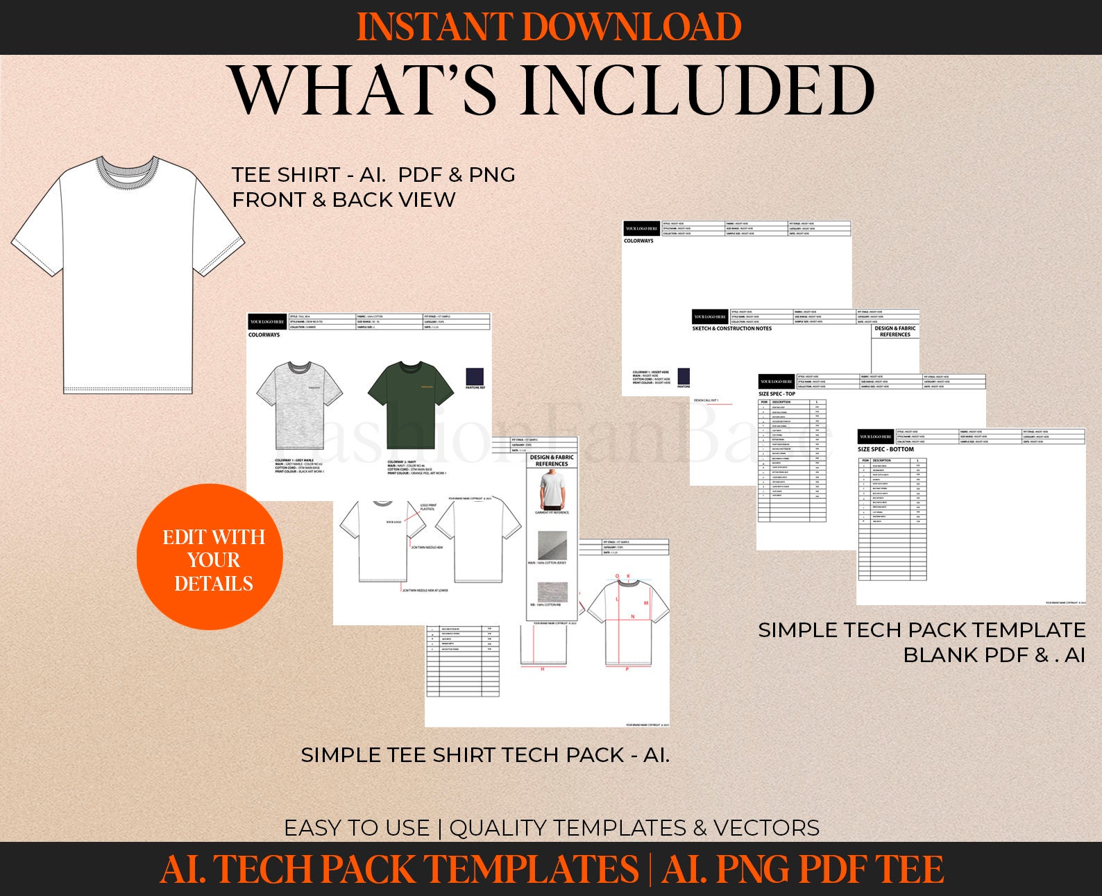 Tech Pack Template Tee Shirt Tech Pack Clothing Vector Template ...