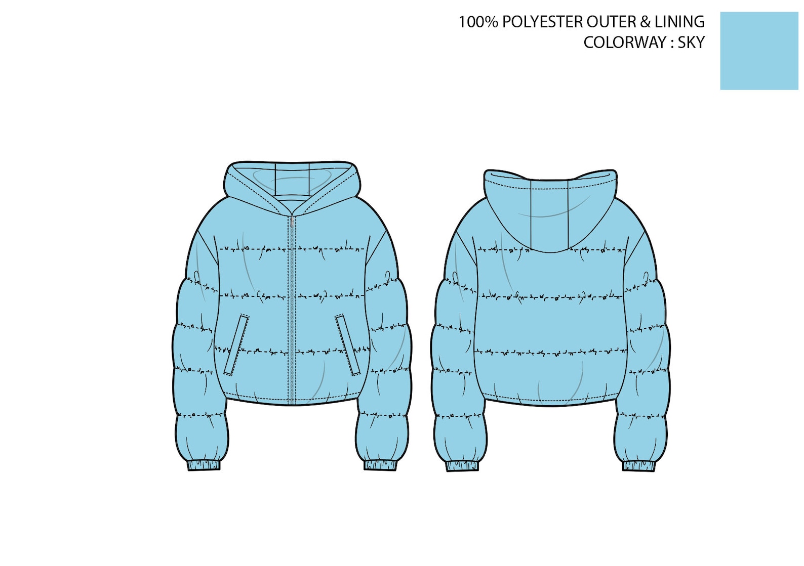 Unisex Puffer Jacket Drawing Streetwear Fashion Flat Clothing Template ...