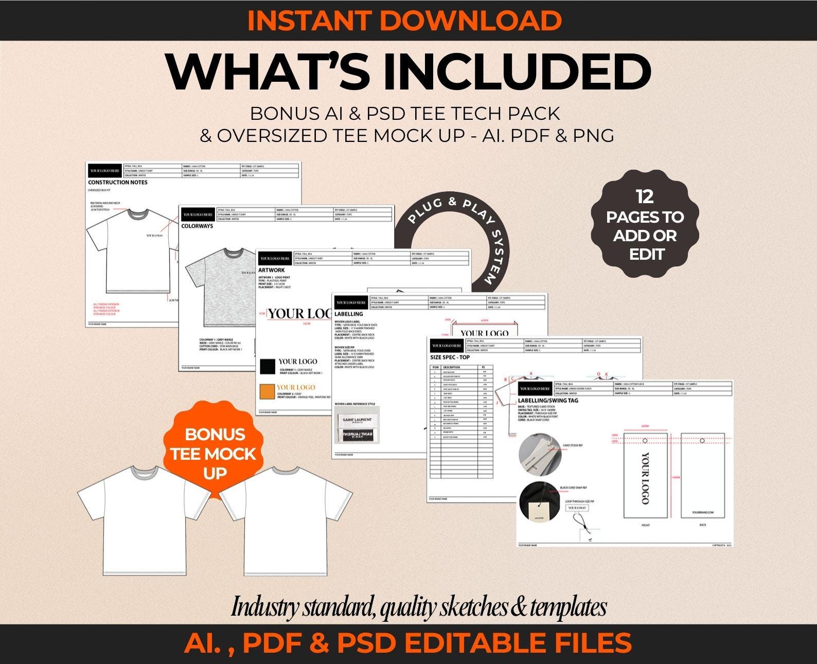 T-shirt Tech Pack Fashion Tech Pack Template Tee Shirt Vector Adobe ...