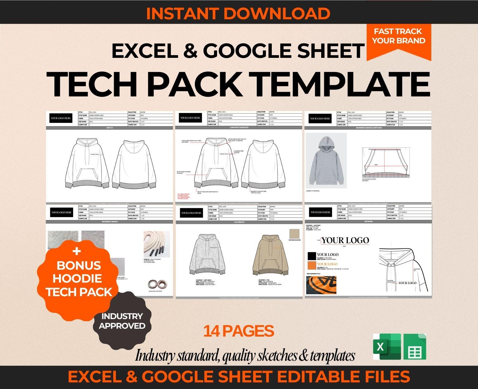 Fashion Tech Pack Template Google Sheet Excel Tech Pack Excel Fashion ...