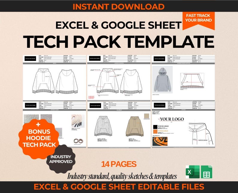Fashion Tech Pack Template Google Sheet Excel Tech Pack Excel Fashion ...