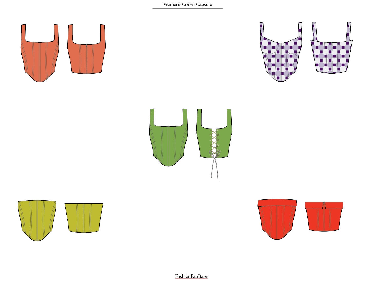 Corset Drawing Bustier Vector Shapewear Tech Pack Template Fashion Flat ...