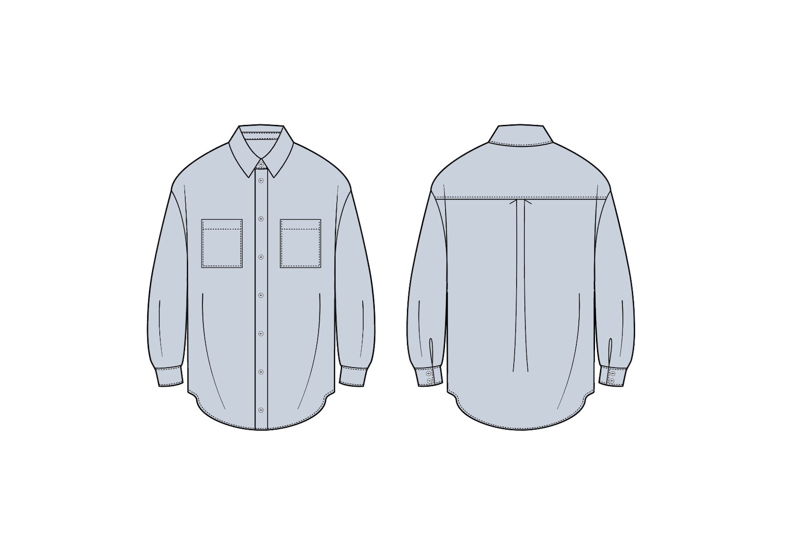 Unisex Shirt Drawing Tailored Shirt Sketch Streetwear Drawing Tech Pack ...