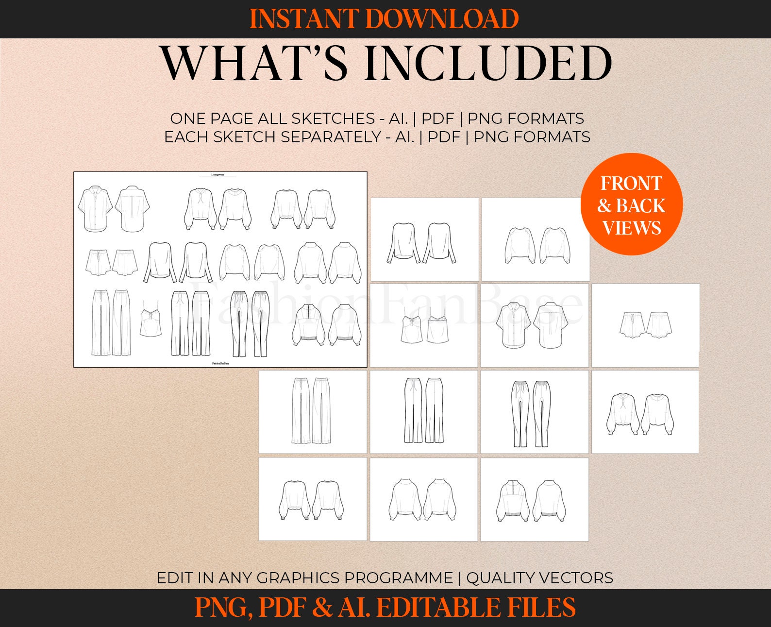 Loungewear Tech Drawing Hoodie Tech Pack Template Fashion Flat Clothing ...