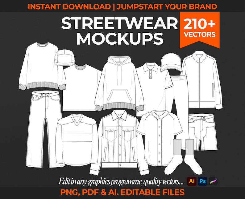 Streetwear Vector Clothing Mock up Fashion Tech Pack Template Clothing ...