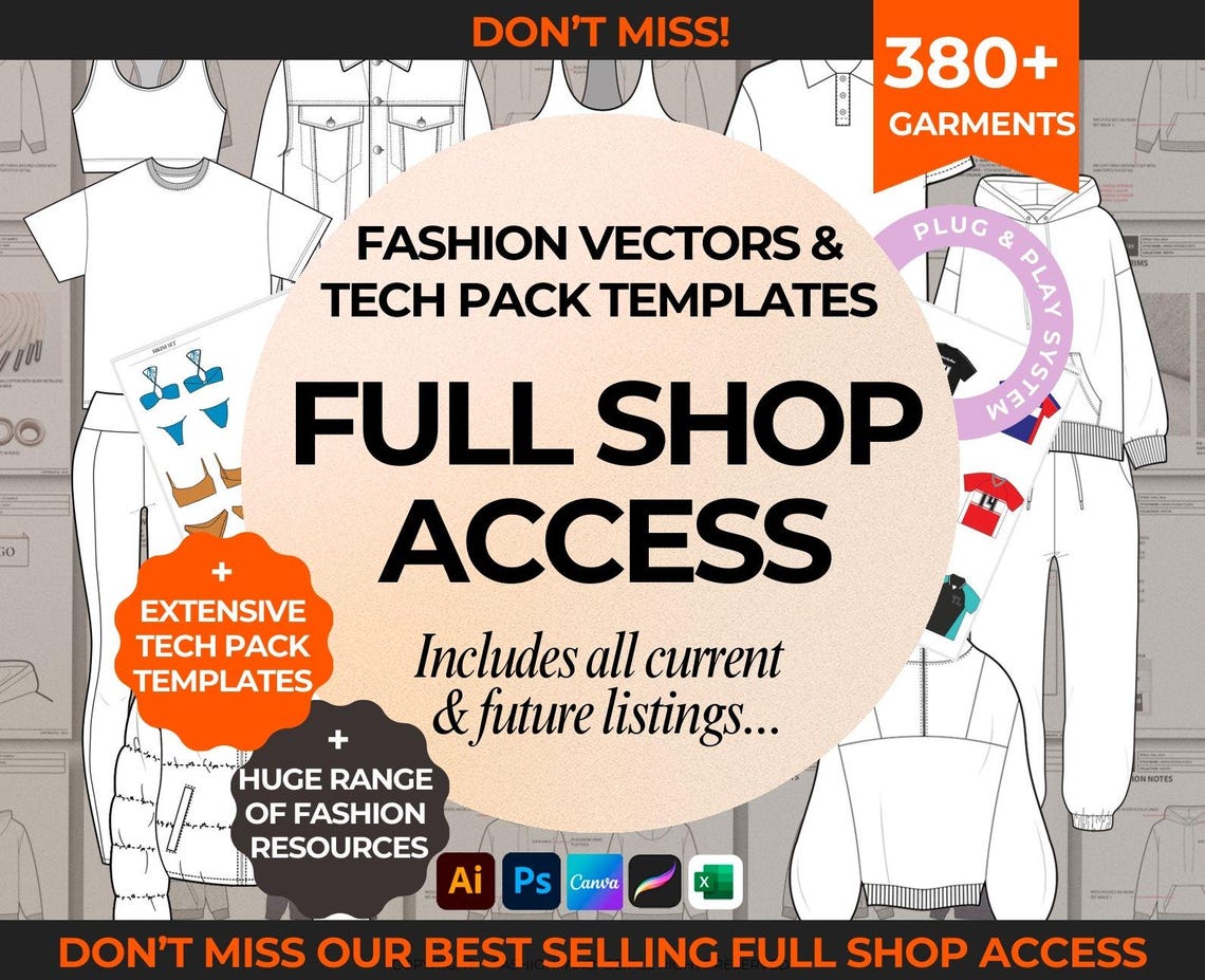 Activewear Streetwear Vector Mockup Fashion Tech Pack Template Clothing ...