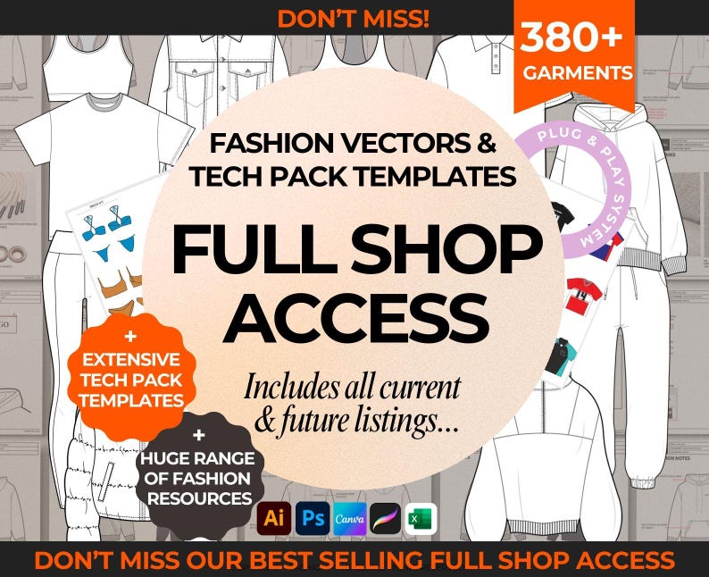 Activewear Streetwear Vector Mockup Fashion Tech Pack Template Clothing ...