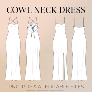 Slip Dress Drawing Cowl Neck Dress Tech Drawing Dress Drawing Evening ...