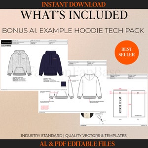 Fashion Tech Pack Template Kit Adobe Illustrator DIY Tech Pack Ai. PDF ...