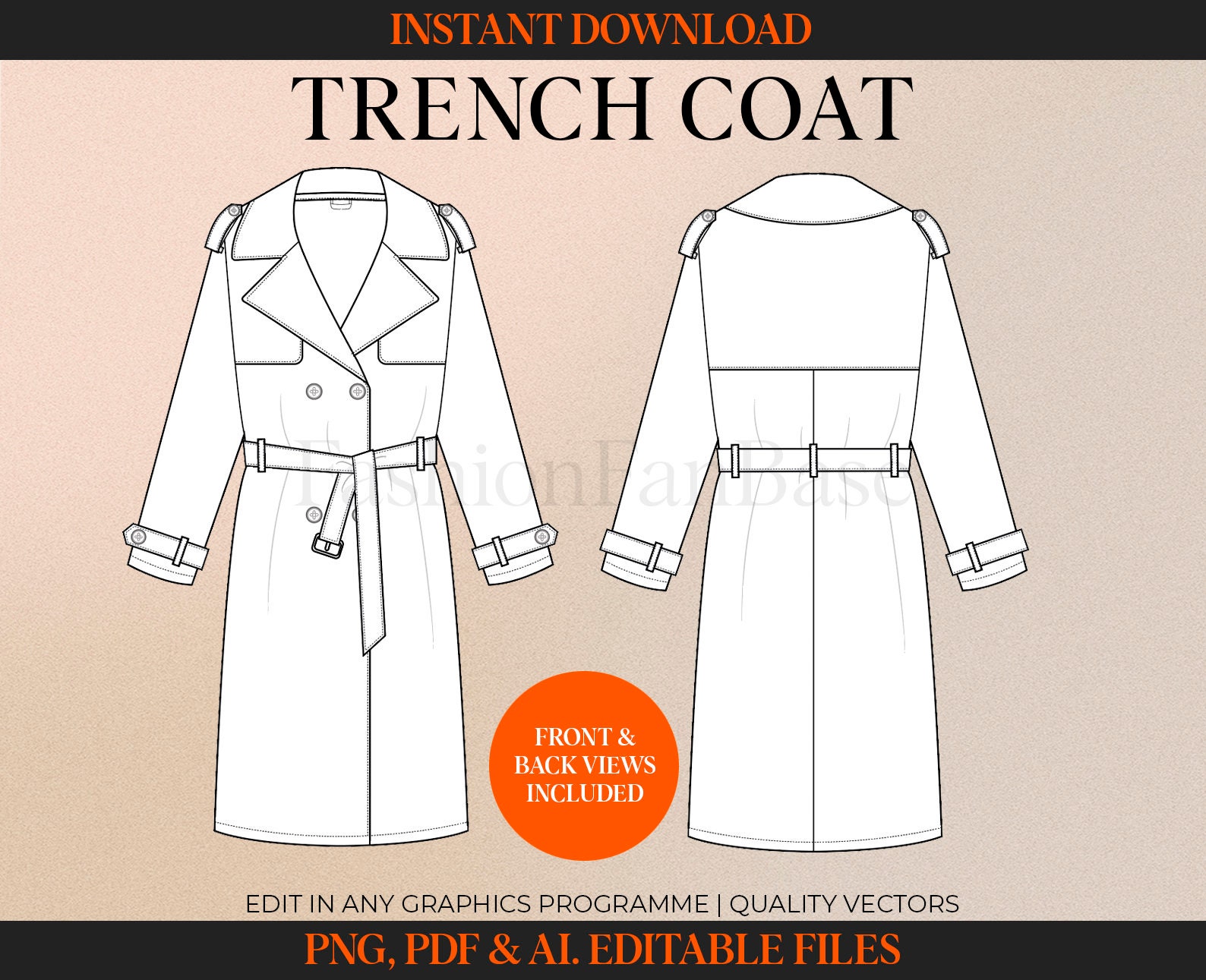 Trench Coat Vector Jacket Drawing Streetwear Vector Unisex Jacket Sketch Streetwear Drawing Tech ...