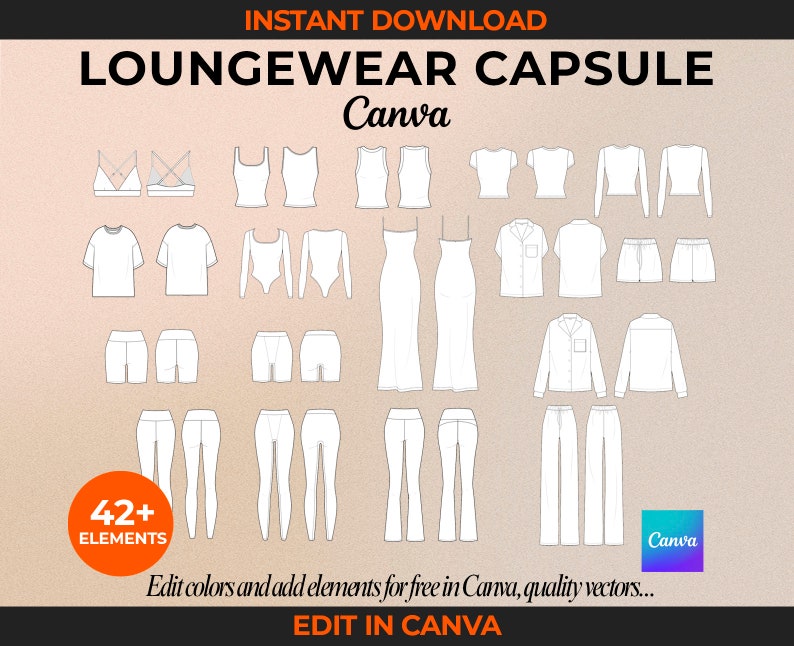 Loungewear Canva Tech Drawing Shapewear Tech Pack Template Fashion Flat ...
