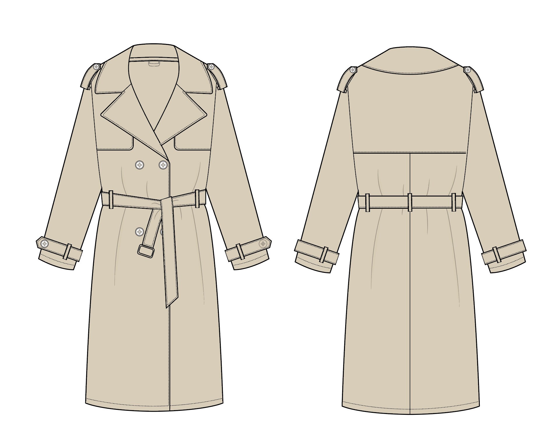 Trench Coat Vector Jacket Drawing Streetwear Vector Unisex Jacket ...