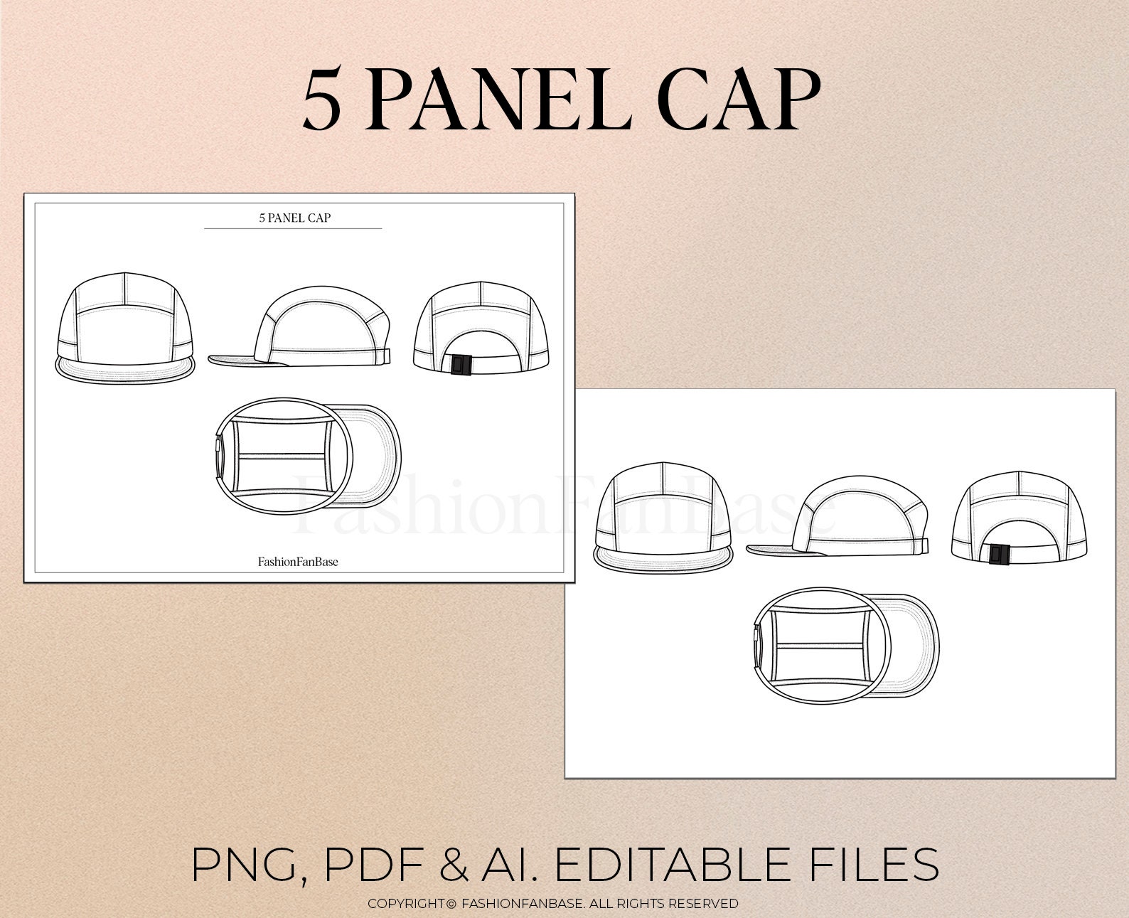 5 Panel Cap Tech Drawings Hat Drawing Streetwear Tech Pack Template ...