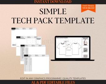 Fashion Tech Pack Template Kit Adobe Illustrator DIY Tech Pack Ai. PDF ...