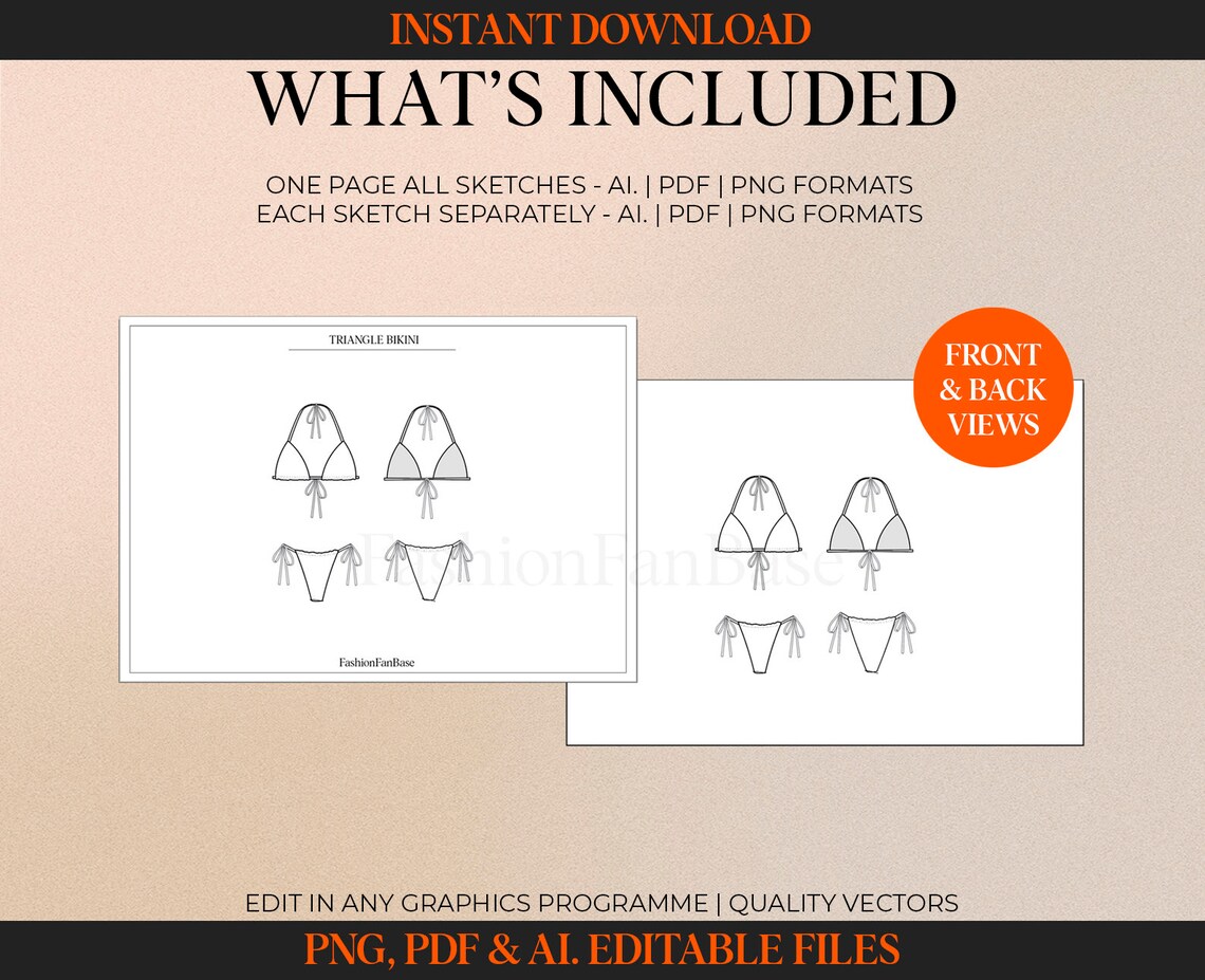 Triangle Bikini Drawing Bikini Fashion Flat Fashion Design Template ...