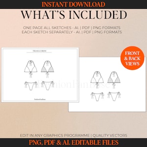 Triangle Bikini Drawing Bikini Fashion Flat Fashion Design Template ...