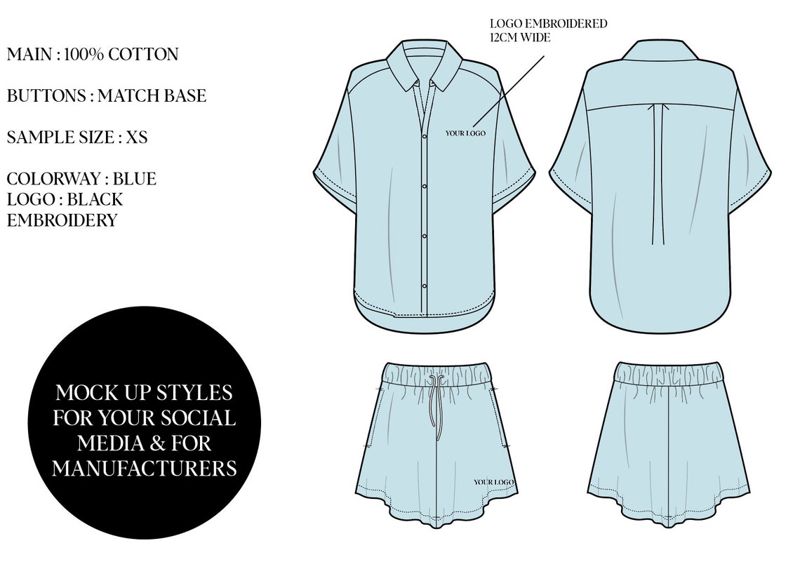 Loungewear Tech Drawing Hoodie Tech Pack Template Fashion Flat Clothing ...