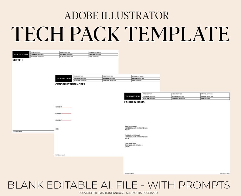 Fashion Tech Pack Template Kit Adobe Illustrator DIY Tech Pack - Etsy ...