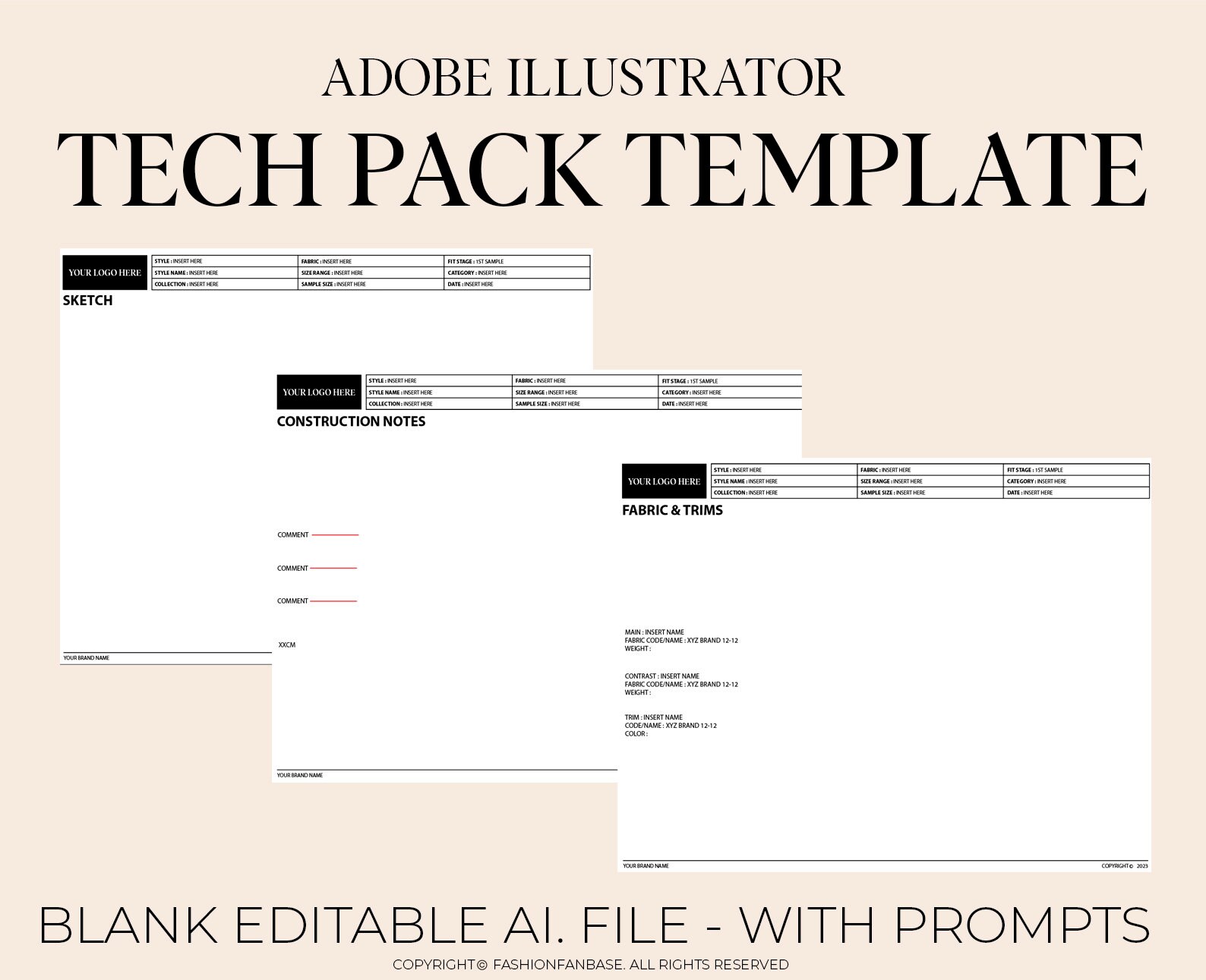 Fashion Tech Pack Template Kit Adobe Illustrator DIY Tech Pack - Etsy ...