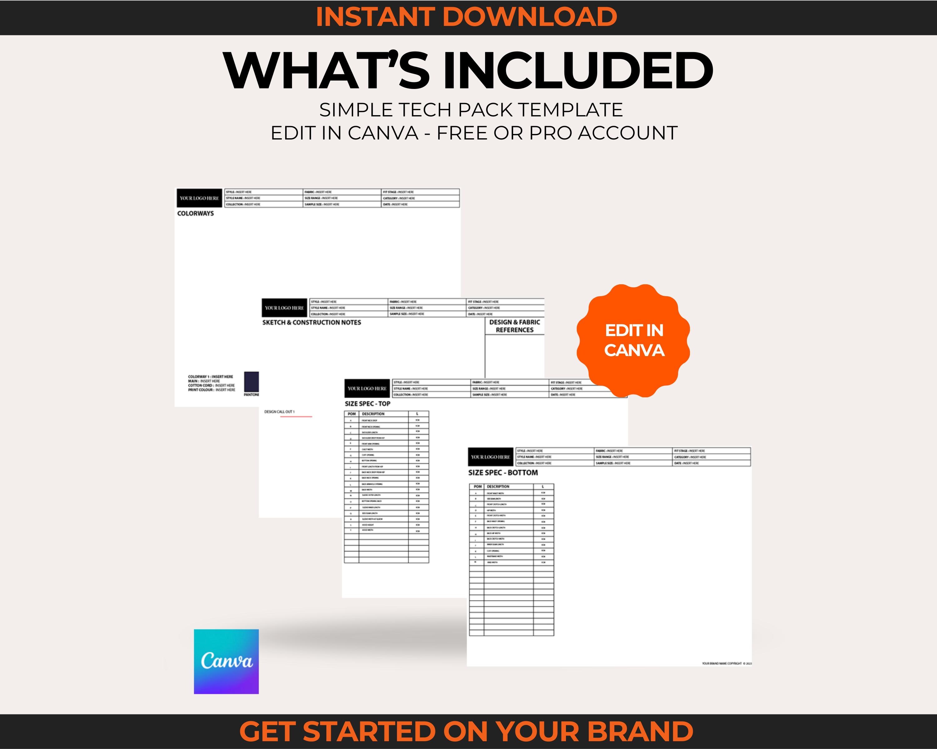 Simple Fashion Tech Pack Template Canva Tech Pack Template Canva ...