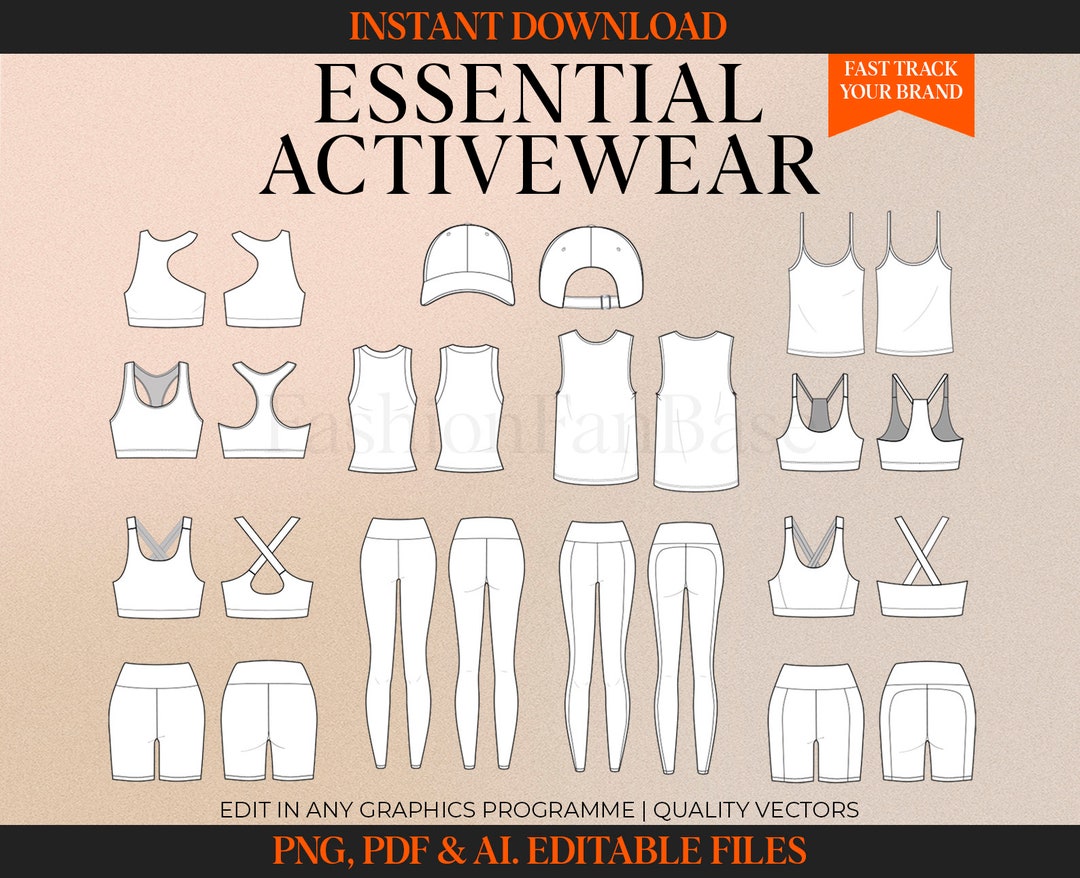 Activewear Fashion Flat Fashion Design Template Tech Pack Template Flat ...