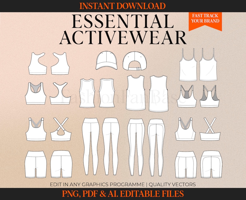 Activewear Fashion Flat Fashion Design Template Tech Pack Template Flat ...
