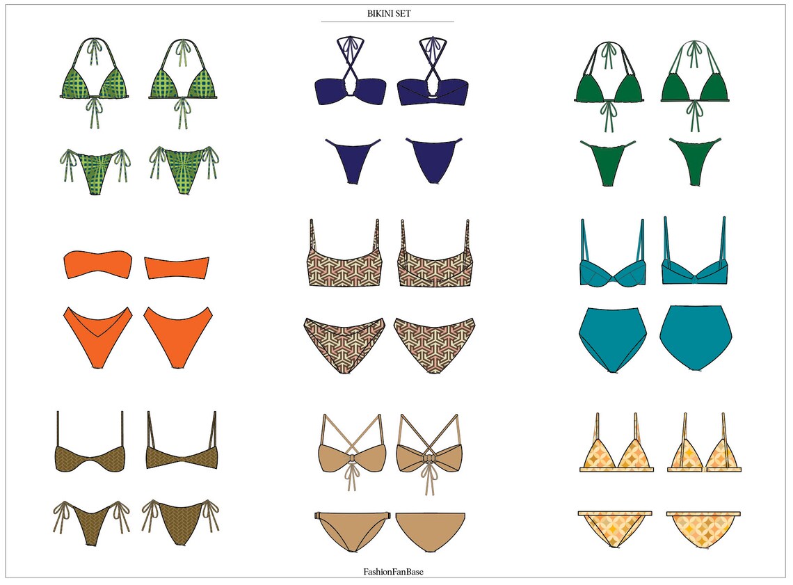 Bikini Fashion Flats Bikini Drawings Fashion Design Template - Etsy ...