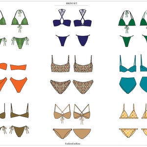 Bikini Fashion Flats Bikini Drawings Fashion Design Template Tech Pack ...